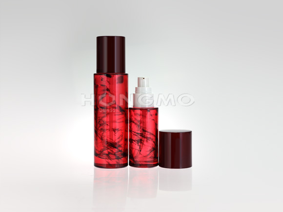 Empty Customized Red Luxury Glass Pump Lotion Bottles And Cream Jar Set ...