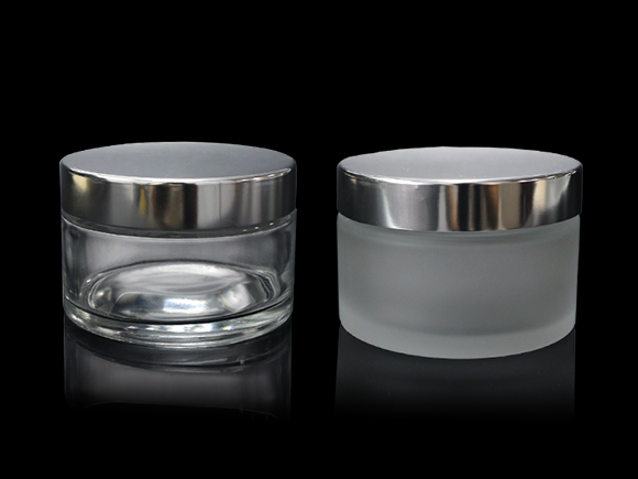 200ml 200g Clear Frosted Glass Cream Jar Container with Silver Aluminum ...