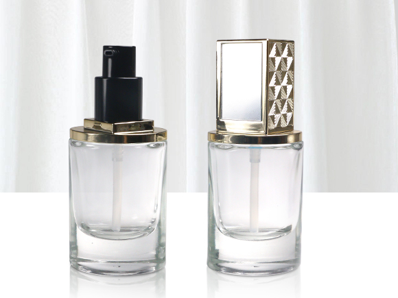 1Oz 30ml Cylinder Thick Bottom Glass Foundation Bottle with Black pump ...